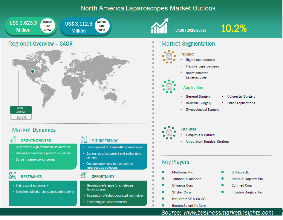 North America Laparoscopes Market Share by Size and Growth 2031